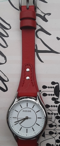 Fossil | Accessories | Fossil Red Leather And Stainless Steel Watch ...
